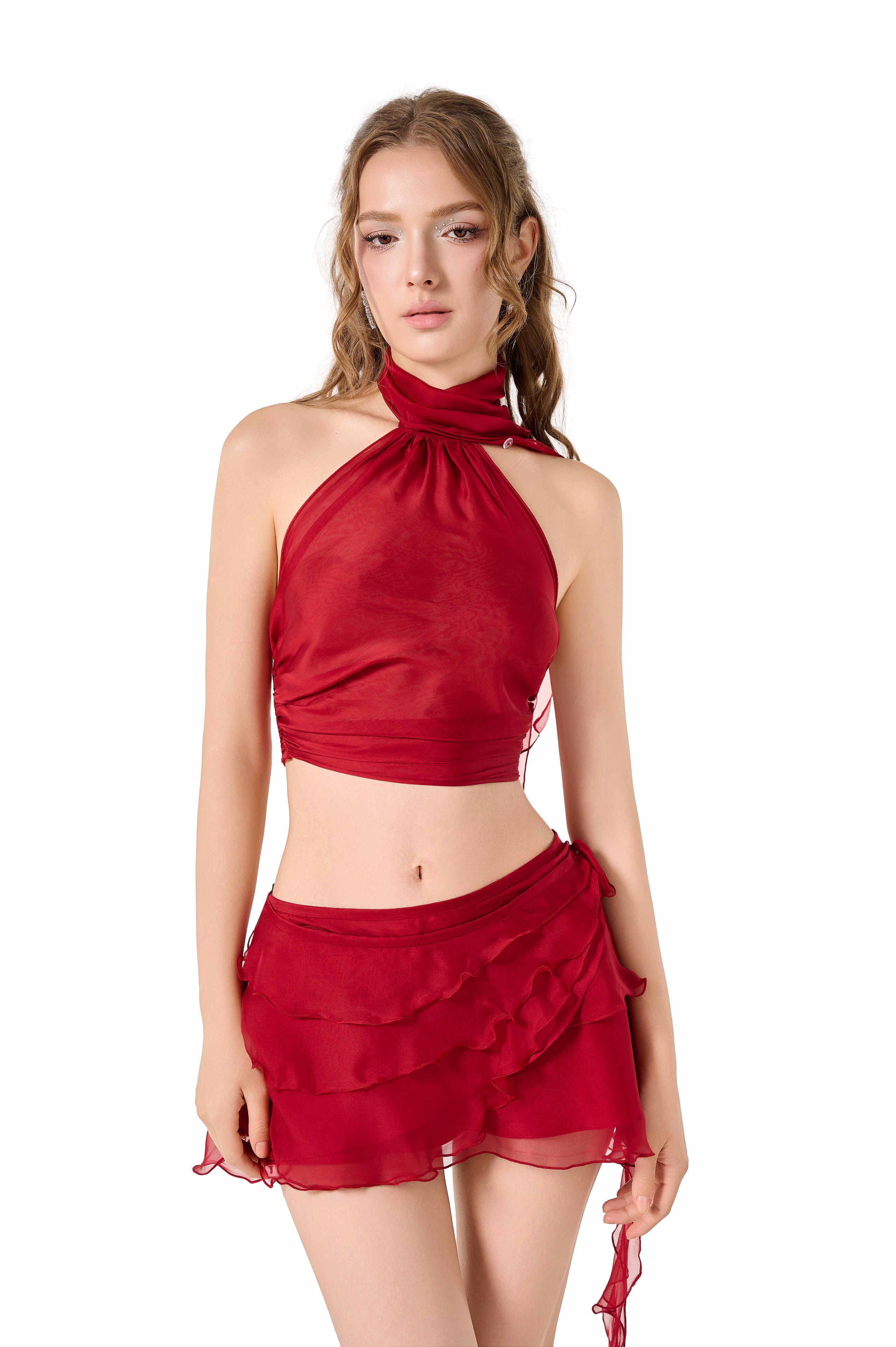 Volante Silk Chiffon Top - Dark Red – Cosette di Ames